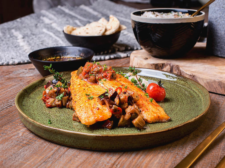 Zeewolf met risotto en tomaat - Freshly Fish